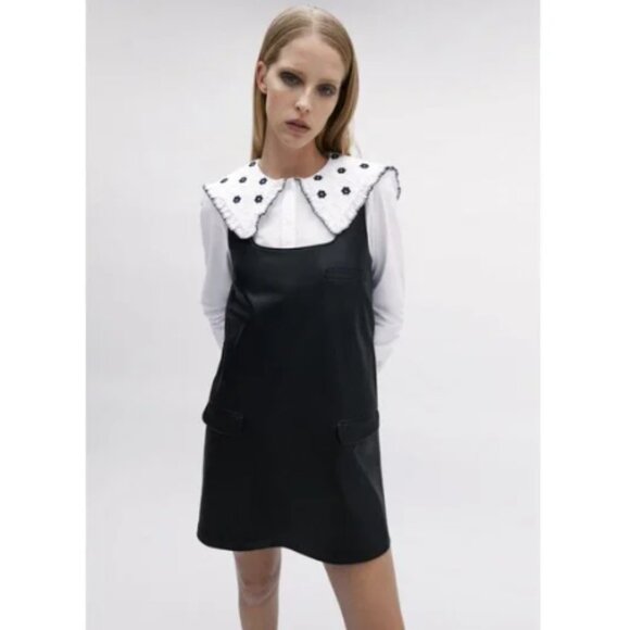 Zara | Dresses | Zara Faux Leather Pinafore Dress In Black S | Poshmark